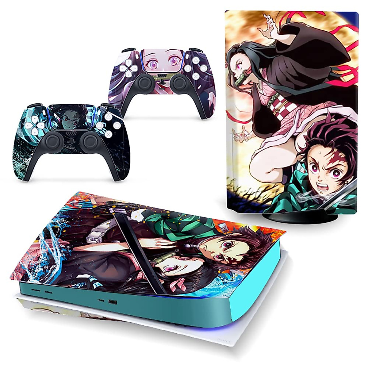 Protective & Decorative Cover Sticker for PS5, Anime Decal Skin for PS5 Console and Controllers Sticker, Durable, Scratch Resistant, Bubble-Free, Compatible with Playstation 5(Style A-Disk Edition)