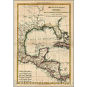 Historic Map - L'Ancien et Le Nouveau Mexique, Avec La Floride Et La Basse Loui/Colonial era Map of The Gulf Coast, Florida, Texas, Central America, 1787 - Vintage Wall Art 44in x 64in