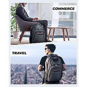 BAGSMART 45L Travel Laptop Backpack, TSA 17.3 Inch Laptop Backpack Flight Approved Travel Backpack with USB Charger Hole, Water Resistant College Computer Backpack Business Weekender Bag - Grey