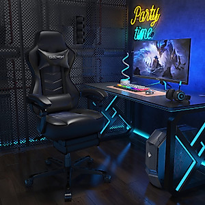 ELECWISH Gaming Chair, Reclining Computer Chair with Footrest and Lumbar Support, High Back Ergonomic Gamer Chair for Adults, Gaming Desk Chair with Headrest PU Leather