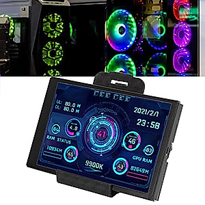 DAUERHAFT Computer Temp Monitor, PC Temperature Display 3.5in USB Type C Interface IPS Full View Display 320x480 for Office(Black)