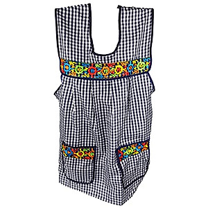 cuitáxi Traditional Mexican apron for women with pockets beautiful flower embroidery One size - Mandiles para mujer mexicanos mandil