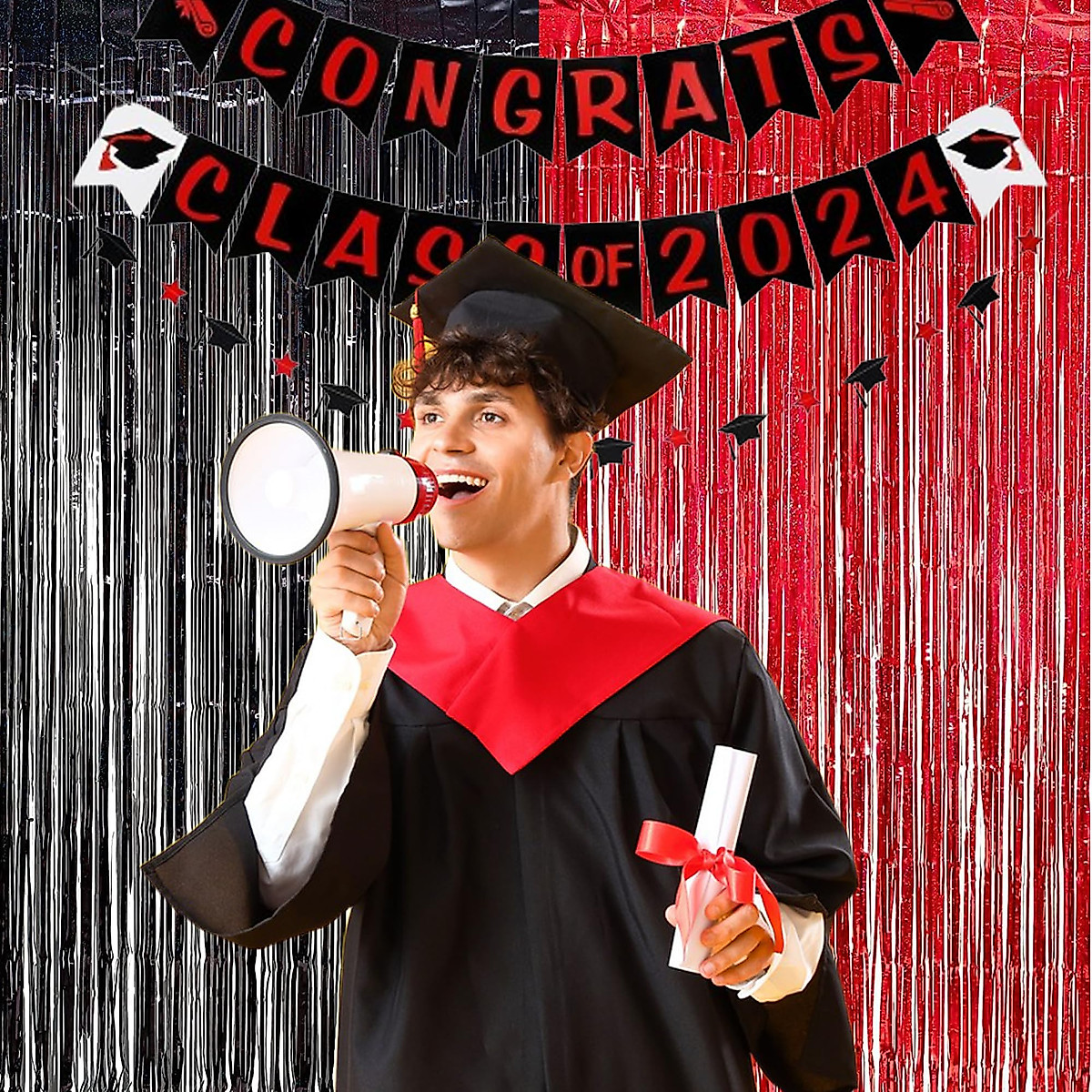 Foil Fringe Curtain Party Decorations - Black Red Metallic Tinsel Backdrop Party Steamers Curtains for Birthdays Halloweens Christmas Wednesday Stranger Theme Prom Holidays Parties Decorations