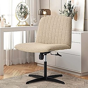 gopop Swivel armless Chair No Wheels,Office Desk Chair with Fabric Padded,Height Adjustable Wide Seat Computer for Home Office,Mid Back Accent Chair (Beige)