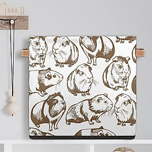 TropicalLife Cute Guinea Pigs 13x13x13 Inch Large Fabric Storage Cubes, Collapsible Cube Storage Bins Organizer Boxes with Leather Handles Cube Baskets for Organizing Closet Shelves