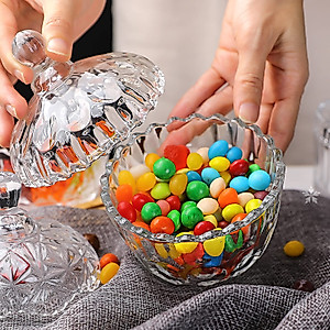 INFTYLE Glass Candy Dish with Lid Set of 4 Crystal Glass Candy Jar Jewelry Box Dappen Dish Cookie Jar for decorative storage gift idea