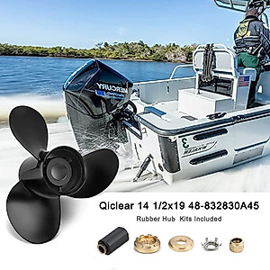 Qiclear 14 1/2 x 19 Pitch 48-832830A45 (Upgrade Rubber Hub Kits Included) OEM Aluminum Boat Outboard Moto Propeller fit Mercury Engines 135-300HP&Mercruiser Alpha One,14.5X 19P,15 Spline Tooth,Rh