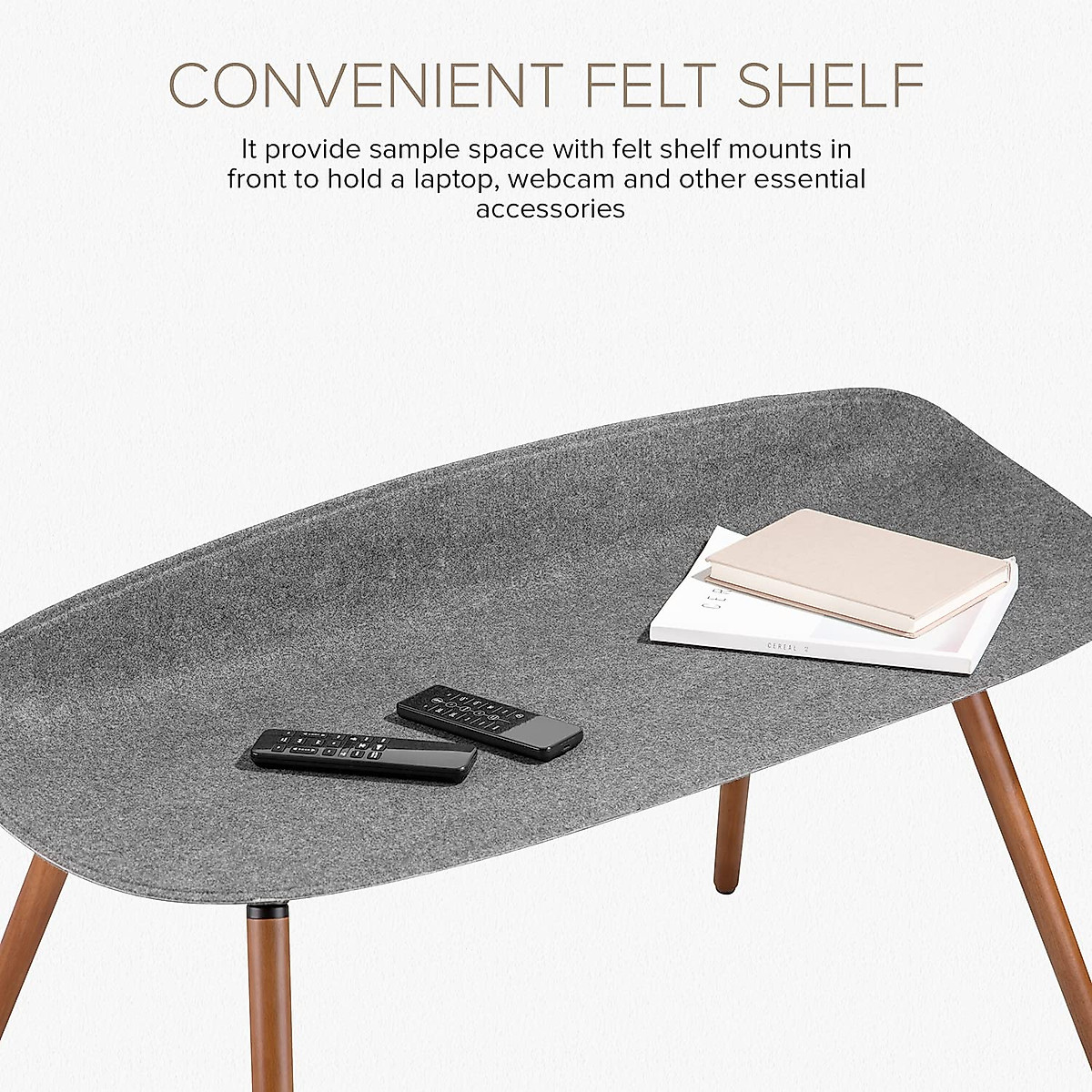 POUT E17 TV Studio Display - Solid Wood Legs Metal Base w/Height Adjustable Black Bracket & Felt Shelf - Supports Max Load 88lbs 55 to 70 Inch LED VESA Screens - Universal TV Mount (Black Walnut)