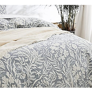 DAUAOTO King Size Duvet Cover Set - 104"X90" Cover + 2 Pillow Shams, Cotton Bedding Sets, Bluish Gray Botanic Pattern
