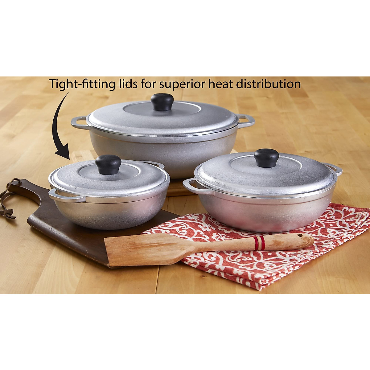 AIRADP 3Pieces Cast Aluminum Caldero or Oven Set with Lid