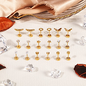 BodyAce Surgical Steel Earrings for Women, Hypoallergenic Flat Back Earrings Cartilage Hoops, CZ Star Heart Stud Earring Tragus Helix Piercing Jewelry [F:9 Pairs Earrings Gold]