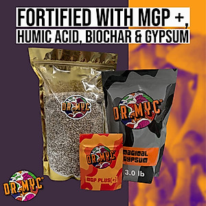 DrMyc.com Magical Gypsum for Mushroom Substrates - Lab Grade Purity Gypsum with Organic Humic Acid, Biochar, Sucrose & MGP Microbes for Mushroom Growing (3.0 lbs)