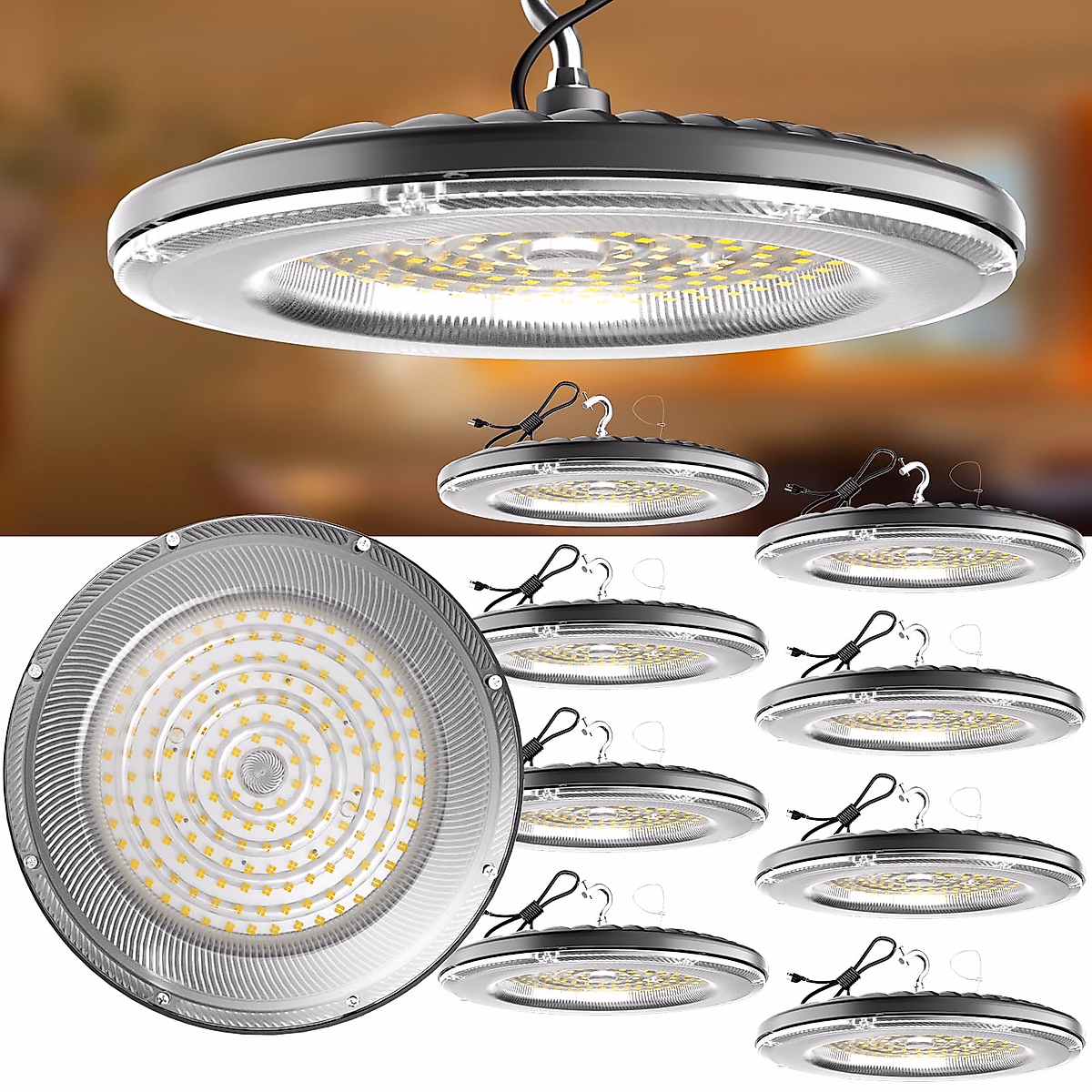 Lightdot LED High Bay Light 240W 48000LM High Bay LED Shop Lights, AC100-277V 5000K UFO LED Lights US Plug Commercial Bay Lighting - 8Pack