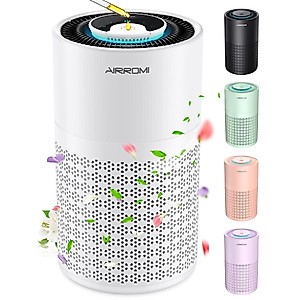 AIRROMI Air Purifier for Bedroom with HEPA 3-in-1 Filter, Pet Air Purifier for Home Cat Pee Smell, Covers Upto 990 Ft², Quiet 360° intake Air Cleaner for pet hair,allergies,Dust,Smoke A2001 White