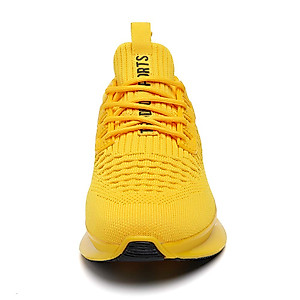 SKDOIUL Men Sport Running Sneakers Tennis Athletic Walking Shoes mesh Breathable Comfort Fashion Runner Gym Jogging Shoes Yellow Size 11
