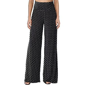JZC Women's Casual Palazzo Pants Print Wide Leg Palazzo Lounge Pants High Waist Flowy Pants Wavelet Points Medium