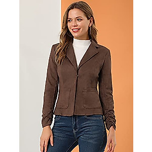 Allegra K Women's Long Sleeve Casual Open Front Drawstring Faux Suede Blazer Medium Brown