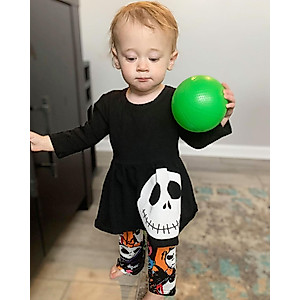 HINTINA 3PCS 4T Toddler Little Girls Halloween Outfits Skull Tops Ghost Leggings Pants Clothes Set with Scarf 4-5T Years