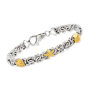 Ross-Simons Sterling Silver Byzantine Sea Life Station Bracelet With 14kt Yellow Gold. 8 inches