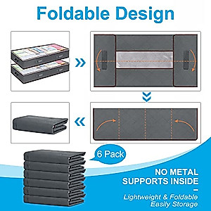 90L Under Bed Storage Containers, Toy Organizers and Wrapping Paper Storage Bags, Underbed Shoes Closet Storage Solution with Clear Window and Reinforced Handles for Blanket, Comforter, Bedding, Clothes, 6 Pack