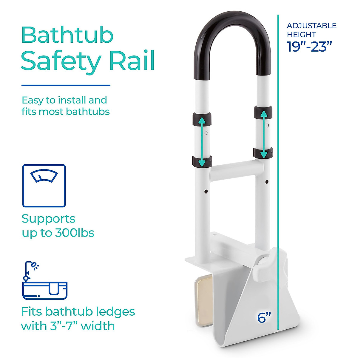 Modern Innovations Adjustable Bathtub Grab Bar, Safety Bath & Shower Grab Bars for Elderly Seniors, Handicap Grab Bars (300lb Weight Limit), Bathroom Grab Bars for Seniors with Adjustable Handles