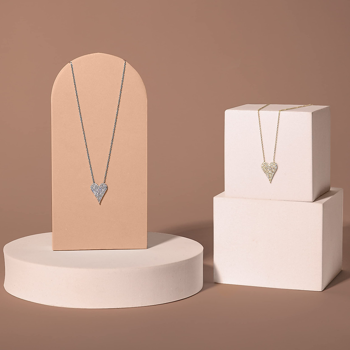 PORI JEWELERS 925 Sterling Silver Cubic Zirconia Pave Heart Charm Pendant Necklace - 18" Anchor Chain (Silver)