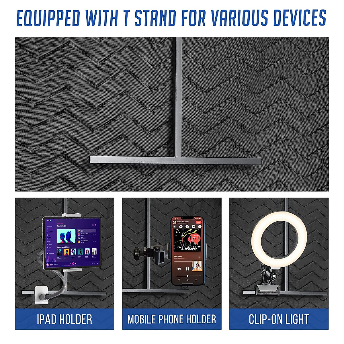 Vocal Booth L Size Studio Sound Booth for Recording Dry, Echo-Free Vocals - 80% Reverb Reduction & 360° Isolation - Clipmount, Lights & Travel Bag Included