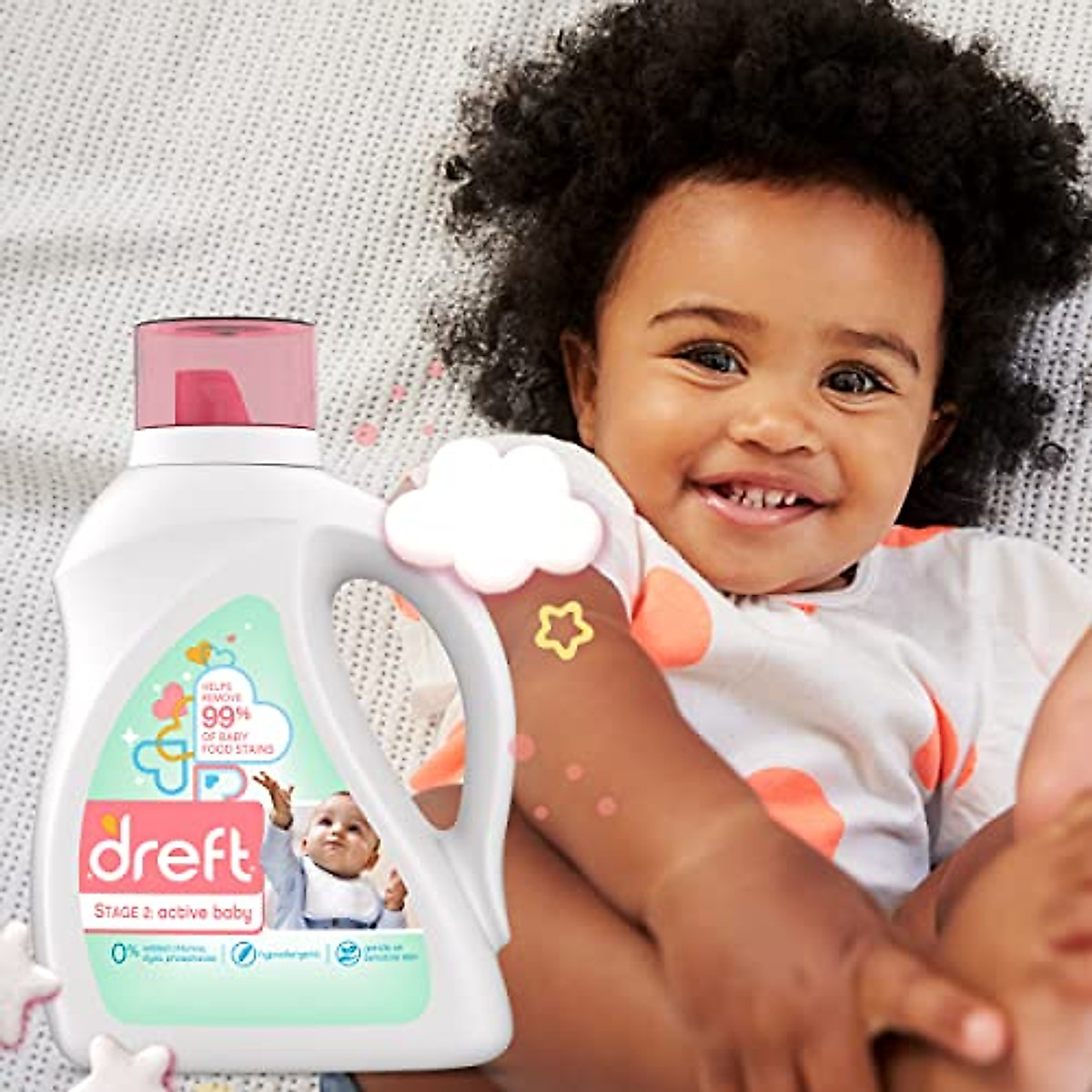 Dreft Stage 2: Active Baby Liquid Laundry Detergent, 89 Loads, 128 Fl Oz, Helps Remove 99% Of Baby Food Stains