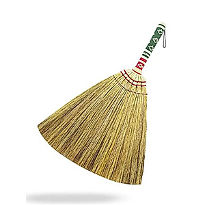 Natural Grass Asian,Brush Broom, Whisk Broom, Brush Wooden Handmade, Handle Bamboo, L16 in x 12in (Turquoise)
