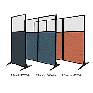 Versare Workstation Partition | Portable Wall Divider | Modern Office Cubicle | Free Standing Privacy Screen | Flexible Work Space | 66" x 70" W/Window, Cloud Gray Fabric Panels