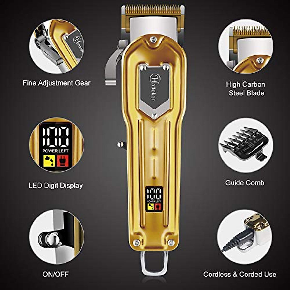 Hatteker Mens Hair Clippers Professional Cordless Hair Beard Trimmer Haircut Grooming Kit Rechargeable