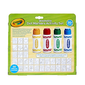 Crayola Washable Dot Markers Activity Set, 30 Toddler Coloring Pages & 4 Washable Markers, Dot Paints for Toddlers, Toddler Gifts, Ages 3+