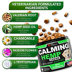 Hemp Calming Chews for Dogs Anxiety - Advanced Dog Calming Chews - 170 Chews - Dog Anxiety Relief with Hemp Oil - Calming Treats for Dogs - Hip and Joint Supplement Health Support for Dogs