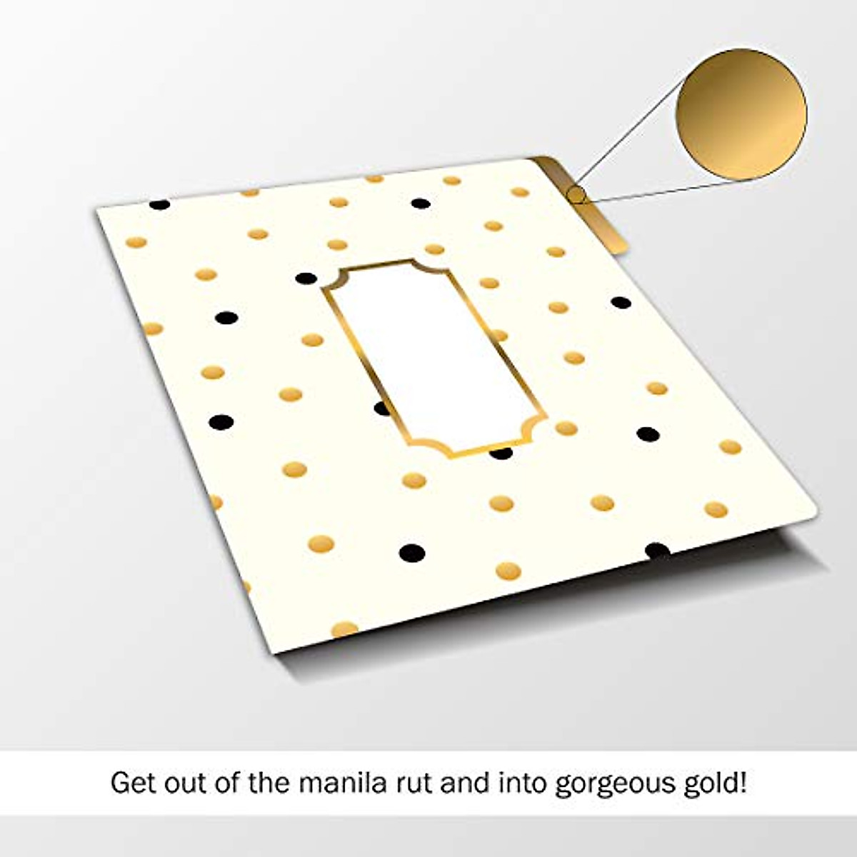 BARKER CREEK Designer File Folders Set of 12, Gold, Multi-Design Set with Gold Designs on Outside, Gold Tabs and Cream on Inside, Letter-Size File Folders, 1/3 Cut Tabs, Pack of 12 (1337)