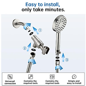 Solid Metal Brushed Nickel Handheld Shower Head With Extra Long Stainless Steel Hose & Brass Holder,Equipped with Flow Valve to Control Water Pressure, Hotel Quality