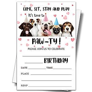YSTEP Dog Birthday Party Invitations, 20 Invite Cards with Envelopes, 4"x6" Dog Pawty Birthday Party Invites - A15