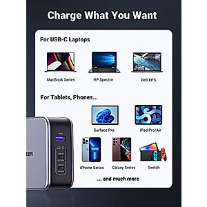 UGREEN 140W USB C Charger, Mac Book Pro Charger Foldable Nexode PD3.1 PPS 3-Port Fast GaN Laptop Wall Charger Power Adapter Compatible with MacBook Pro 16'', Dell XPS, Chromebook (with 240W Cable)