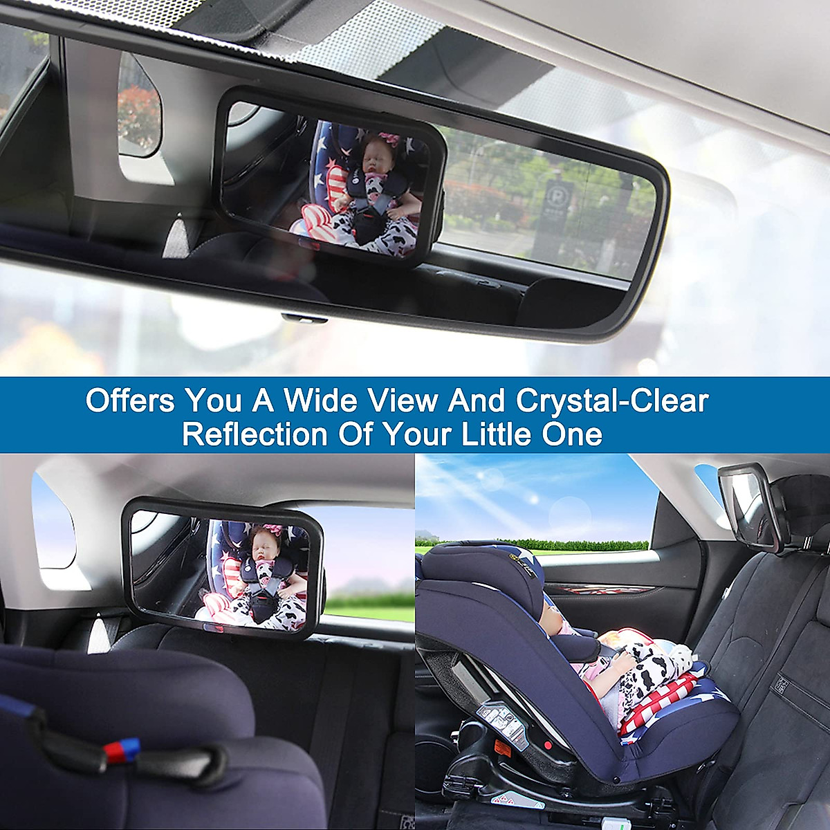 Upgrade Baby Car Mirror Larger and Clearer Rear View for Car Back Seat to See Baby 100% Shatterproof
