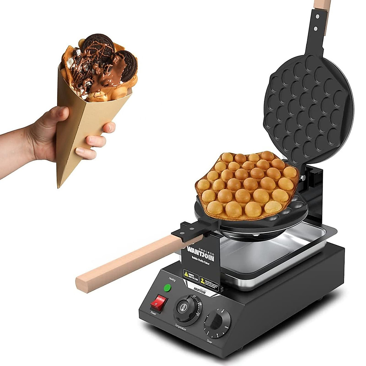 WantJoin Wil Bubble Waffle Maker, Hong Kong Egg Waffle Maker Machine With Non-stick Coating, Stainless Steel Pancake Maker 180° rotate, 1500W 110V Electric Cone Maker, 50-250℃/122-482℉ Adjustable