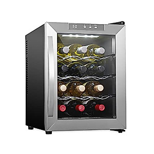 Schmécké 12 Bottle Thermoelectric Wine Cooler/Chiller - Stainless Steel - Counter Top Red & White Wine Cellar w/Digital Temperature, Freestanding Refrigerator Smoked Glass Door Quiet Operation Fridge