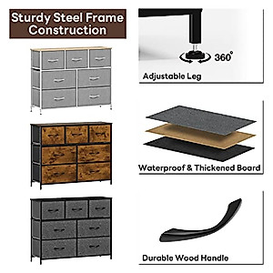 Maxtown Dresser for Bedroom with 7 Drawers, Dressers & Chests of Drawers with Fabric Storage Drawer, Sturdy Steel Frame, Wood Top, Closet Storage Organizer for Living Room/Bedroom/Hallway/Entryway,