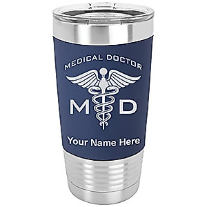LaserGram 20oz Vacuum Insulated Tumbler Mug, MD Medical Doctor, Personalized Engraving Included (Silicone Grip, Navy Blue)