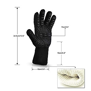 UlikeLF Protective Grilling Mitts BBQ Gloves Heat Resistant Cooking Gloves Non-Slip Silicone Kitchen Grill Glove for Barbecue, Baking, Cutting Black
