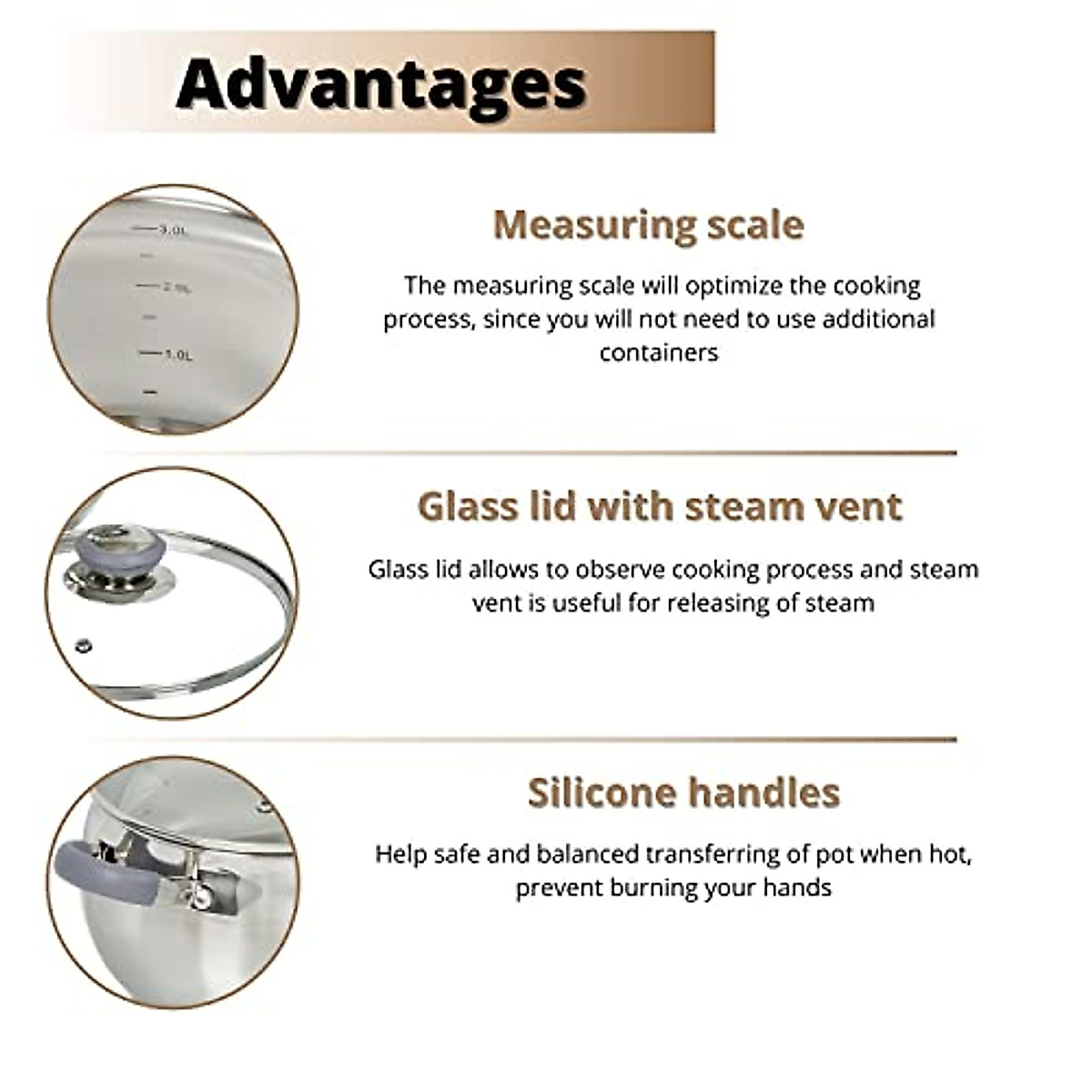 Daniks Modern Stainless Steel Stock Pot with Glass Lid| Induction 2 Quart | Dishwasher Safe Pot | Heatproof Handles | Soup Pasta Stew Pot | Silver