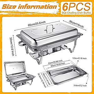 6 Pcs Chafing Dish Buffet Set 8 Qt Stainless Steel Chafer Complete Set Catering Buffet Servers and Warmers with Foldable Frame, Food Pan, Fuel Holder and Lid for Parties Banquet Wedding (Full Size)