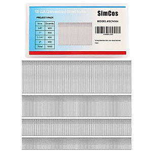 SimCos 18 Gauge Brad Nails (2",1-1/4",1",5/8 inch) 1600 pcs 18 GA Nail Gun Nails Assorted and Small Finishing Nails for Pneumatic, Electric Brad Nailer (Galvanized steel)