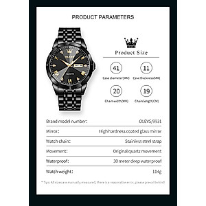 OLEVS Watch for Men Diamond Business Dress Analog Quartz Stainless Steel Waterproof Luminous Date Two Tone Luxury Casual Wrist Watch Black