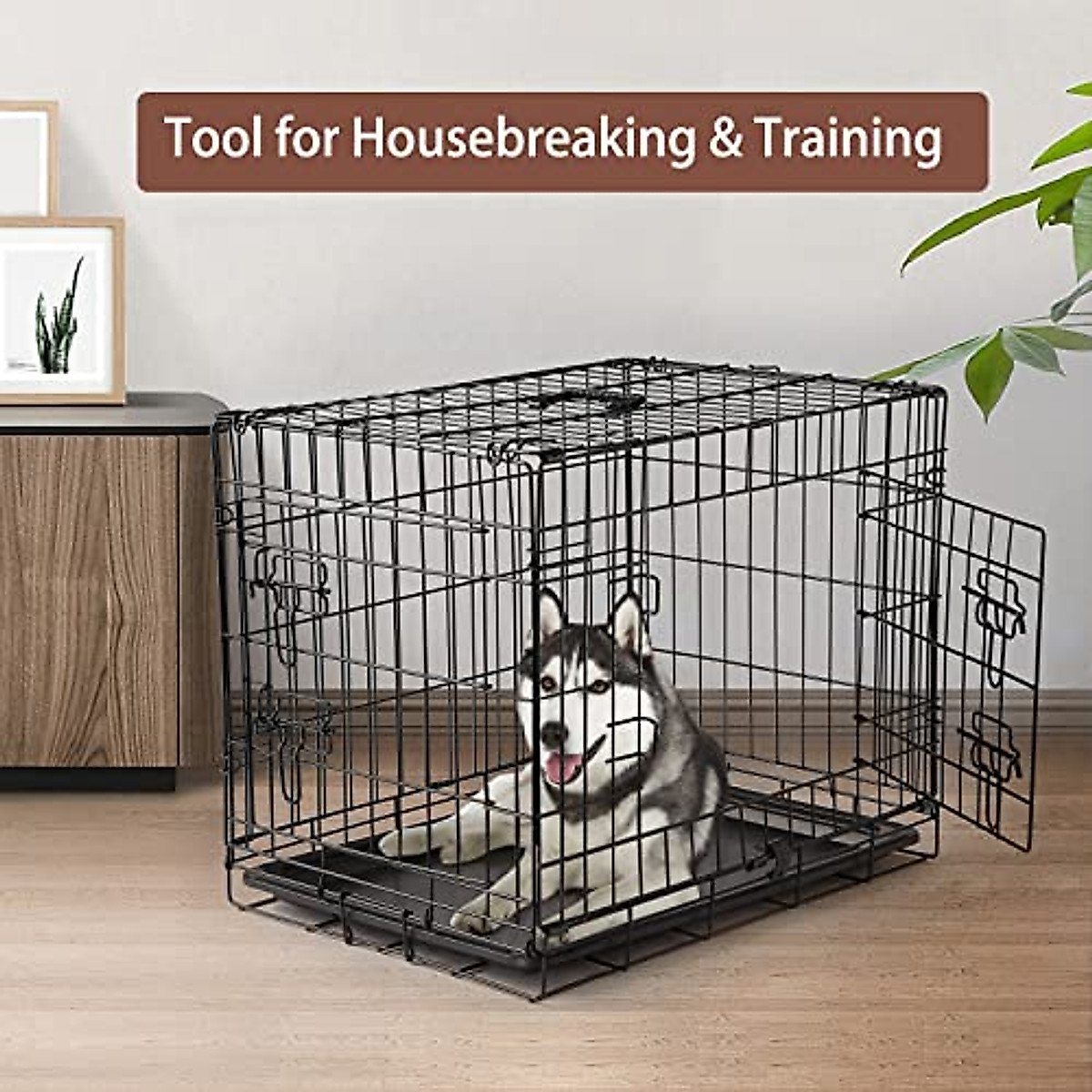 DONORO Dog Crates for Small Size Dogs Indoor Double Door Dog Kennels & Houses for Puppy and Cats, Collapsible Metal Contour Dog Cages (36-Inch Only Crate)