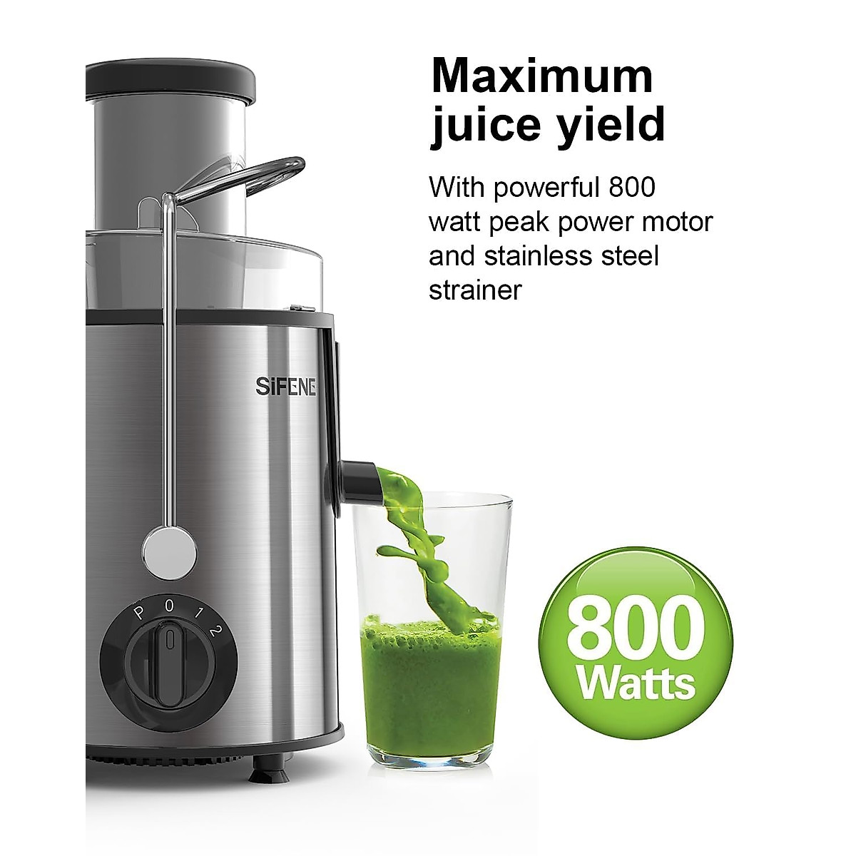 SiFENE Quick Juicer Machine, Centrifugal Juicer with 3" Big Mouth for Whole Fruits & Veggies, Easy to Clean, Non-BPA Stainless Steel Kitchen Juicer