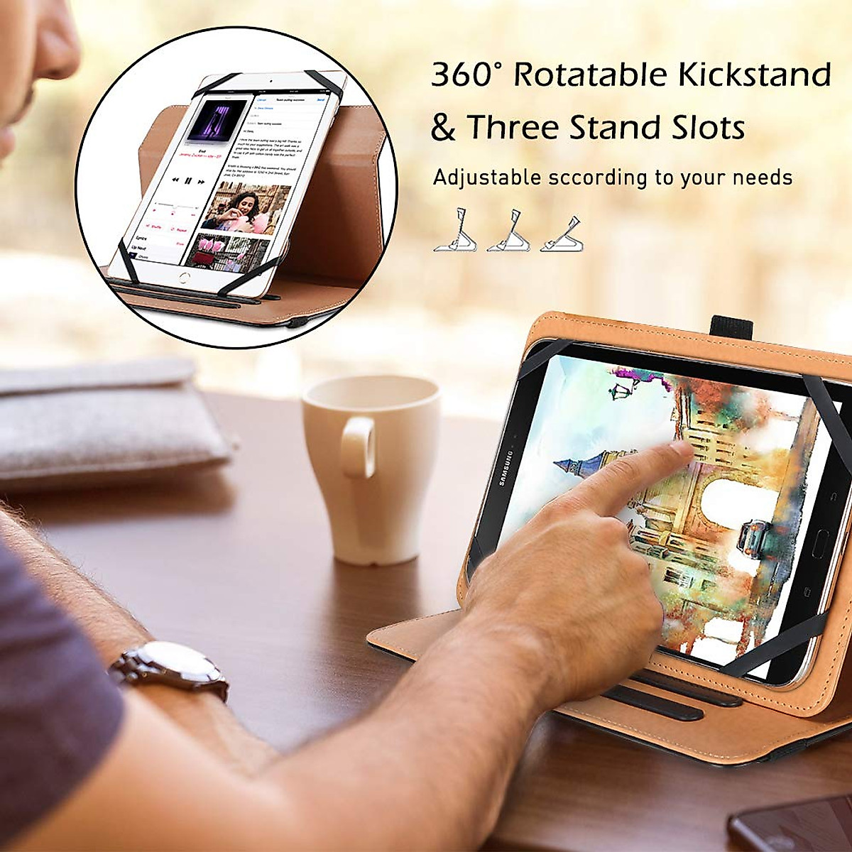 ProCase 7"-8" Inch Universal Tablet Case, Protective Cover Leather Folio Case for 7 8 Inch Android Touchscreen Tablet, with 360 Degree Rotatable Kickstand and Multiple Viewing Angles -Black